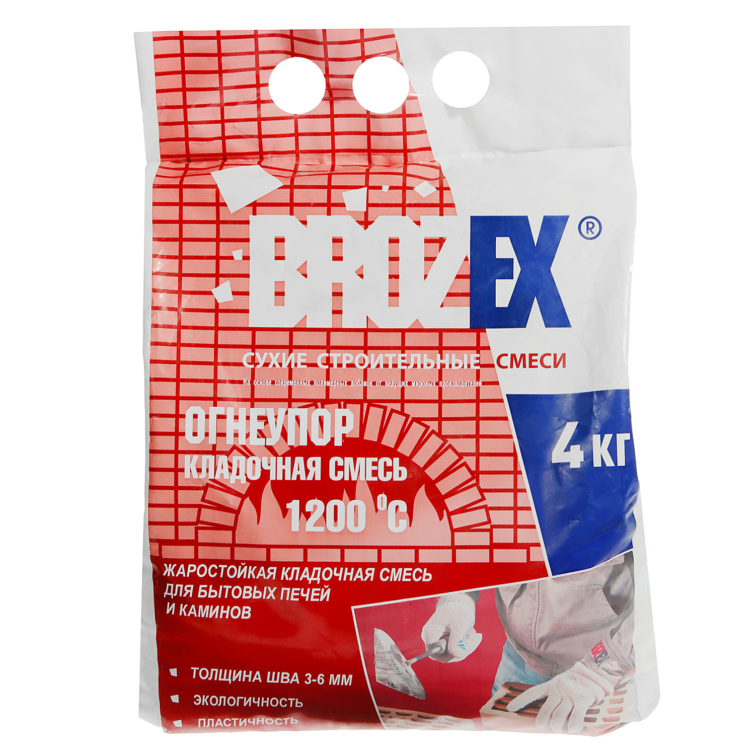 Смесь кладочная BROZEX Огнеупор KF 22, жаростойкая, 4 кг
